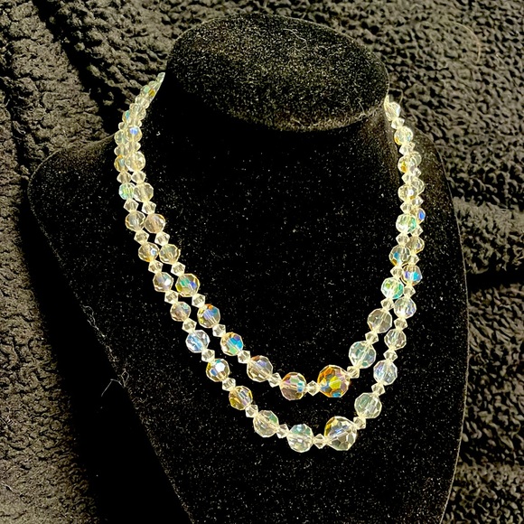 Jewelry | Vintage 14 193s Art Deco Glass Aurora Borealis Crystal Double Strand Necklace | Poshmark